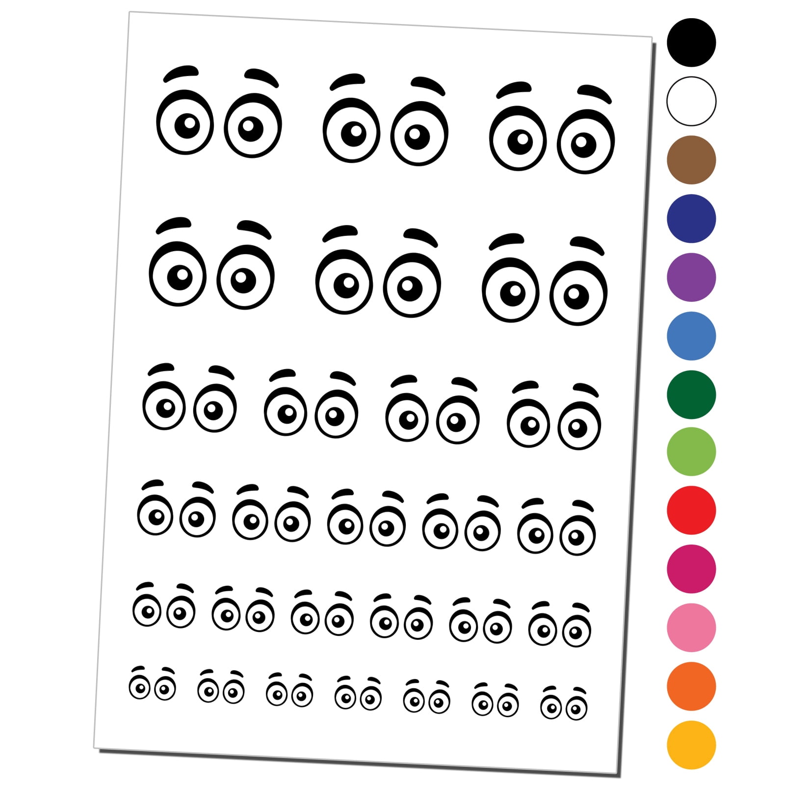 Cartoon Eyes Open Looking Forward Water Resistant Temporary Tattoo Set ...