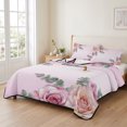 78x90in Quilt Bedding Set, Pastoral Rose Flower Leaf Lightweight ...