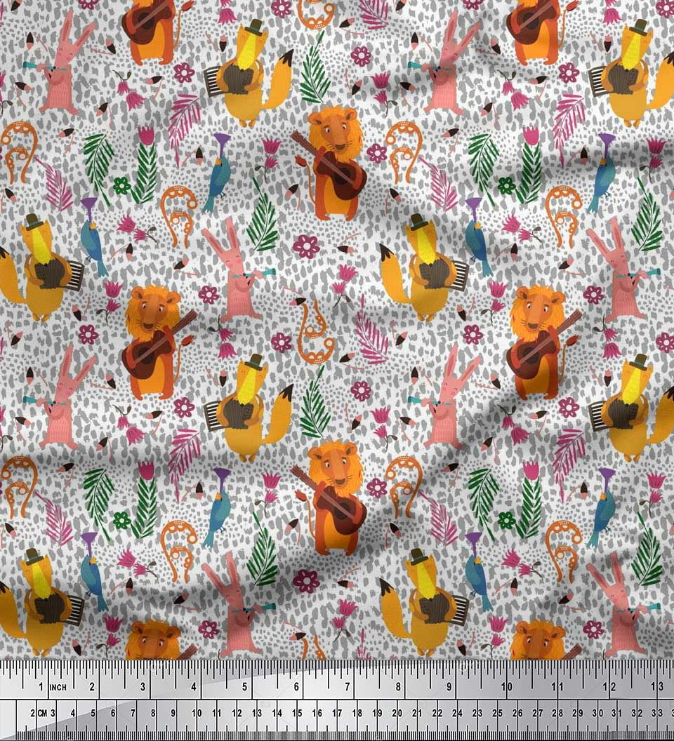 Soimoi Viscose Chiffon Fabric Floral,Musical Instruments & Animals ...