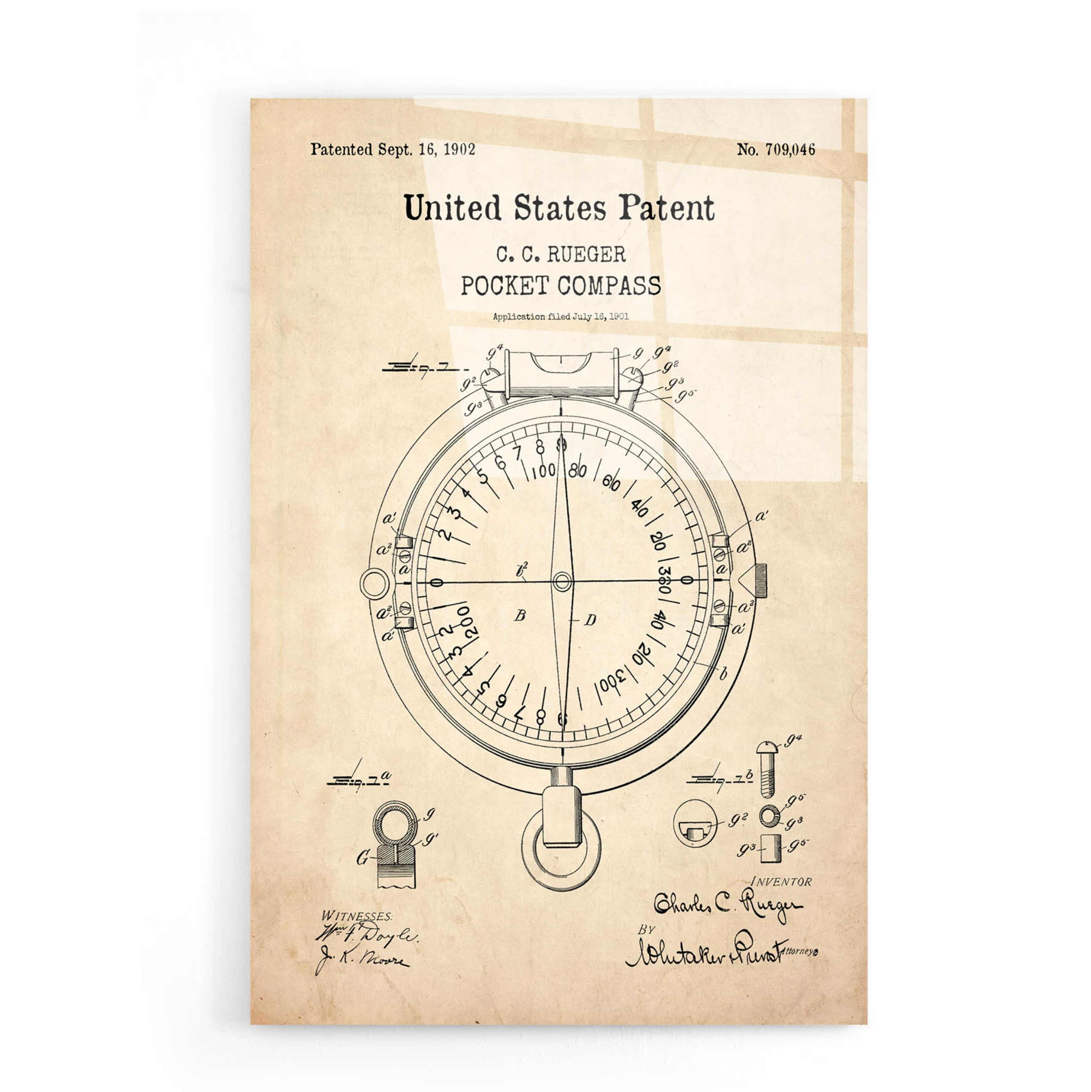 Epic Art 'Pocket Compass Blueprint Patent Parchment,' Acrylic Glass ...