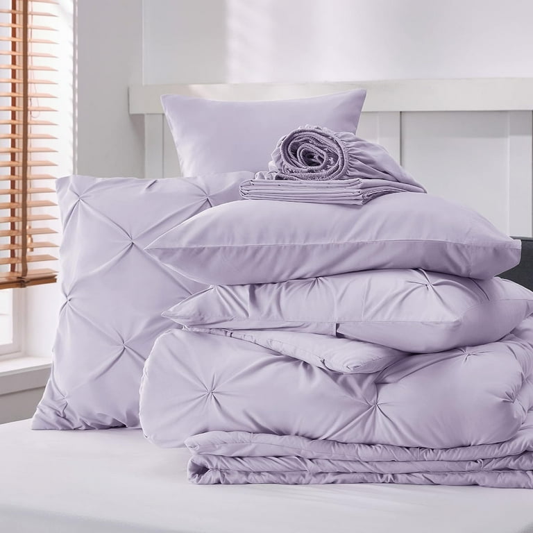 Cozy Comfort Light Purple Comforter Set Queen Bed in a Bag Queen 7 Pieces Pintuck Beddding Sets Light Purple Bed Set with Comforter Sheets Pillowcases Shams Walmart