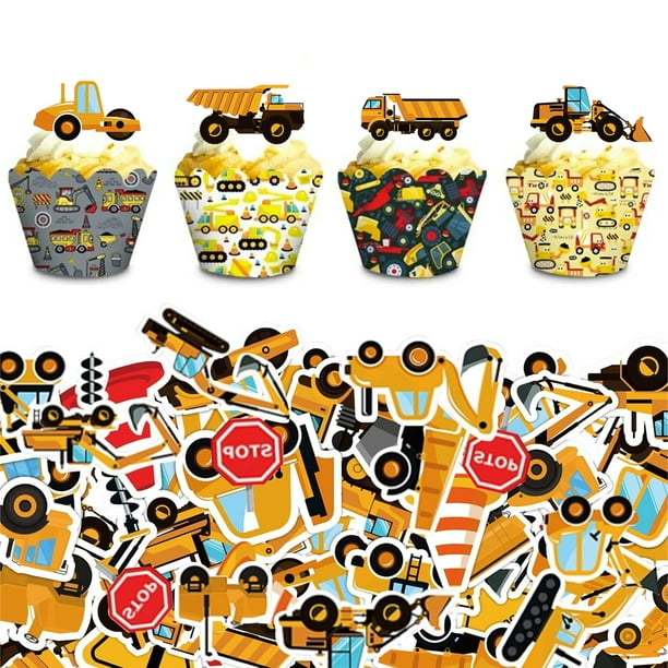 Construction vehicle cupcake toppers, 64 pieces sticky rice paper ...