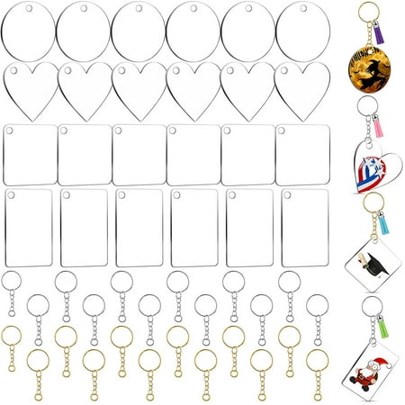 48 Pieces Acrylic Clear Keychain Blanks Set Round Square Rectangle ...