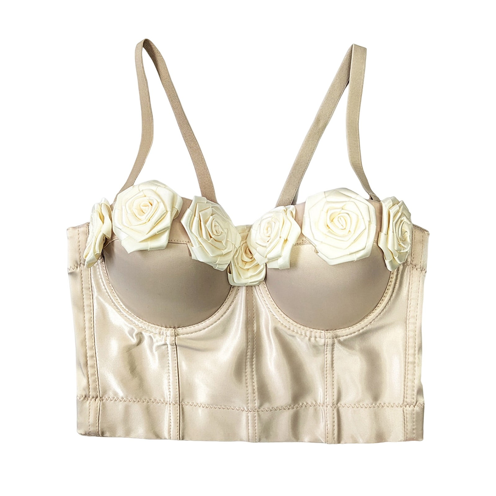 Satin Flower Suspender Bra Translucent Fishbone Top for Woman with ...