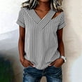 Annhoo Womens Striped Tops V Neck Cold Shoulder Short Sleeve Blouse ...
