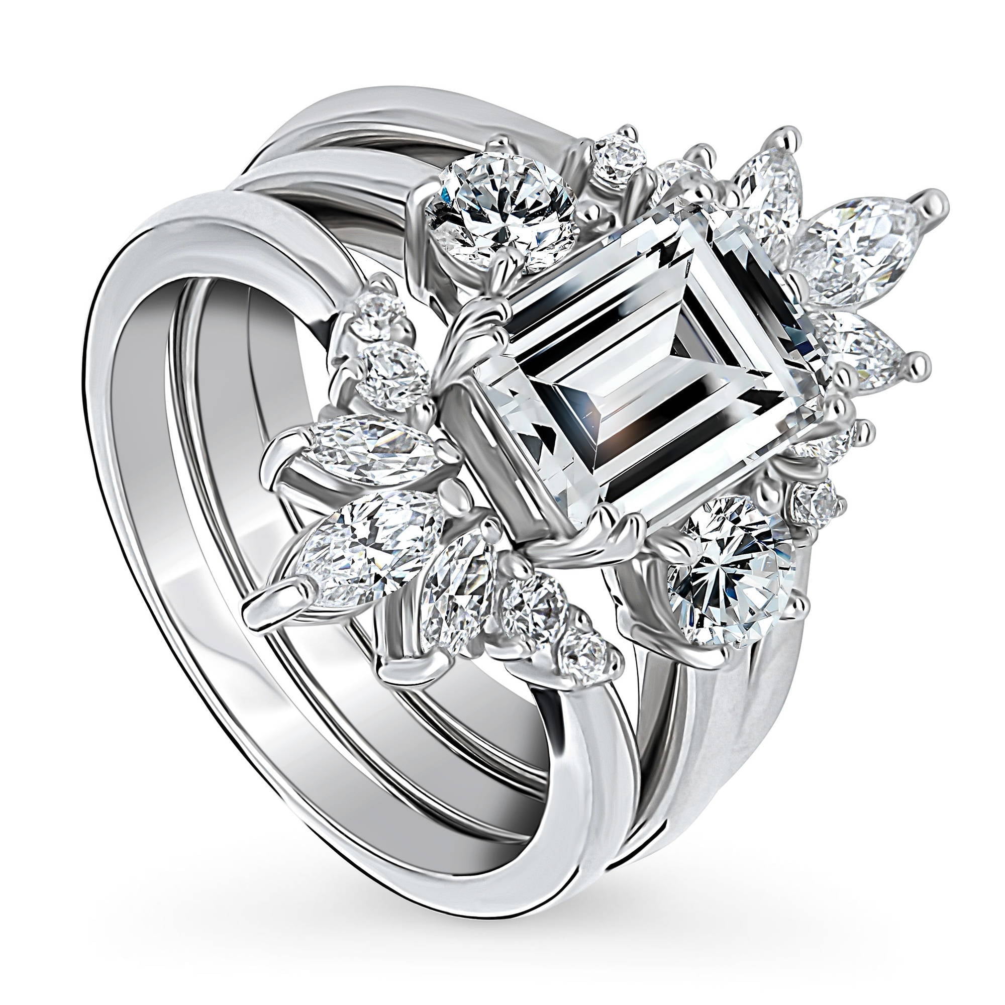 Berricle Berricle Rhodium Plated Sterling Silver Emerald Cut Cubic