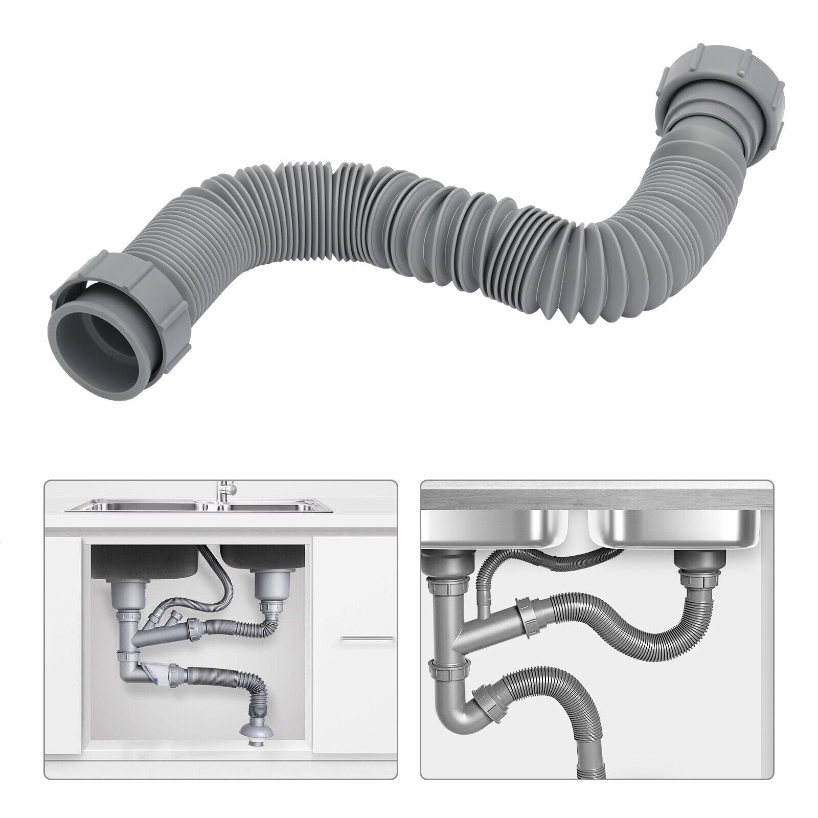 FETCOI Flexible Tube Basin/Water Disposal Expandable Tubular Drain Hose 1-1/2" Pipe - Walmart.com