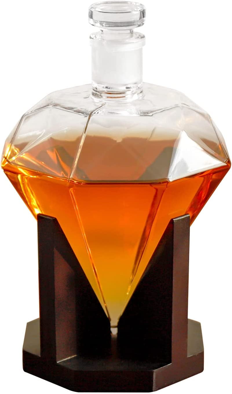 Glass Diamond Whiskey Decanter with Stand - Gifts for Men Dad Grandpa ...