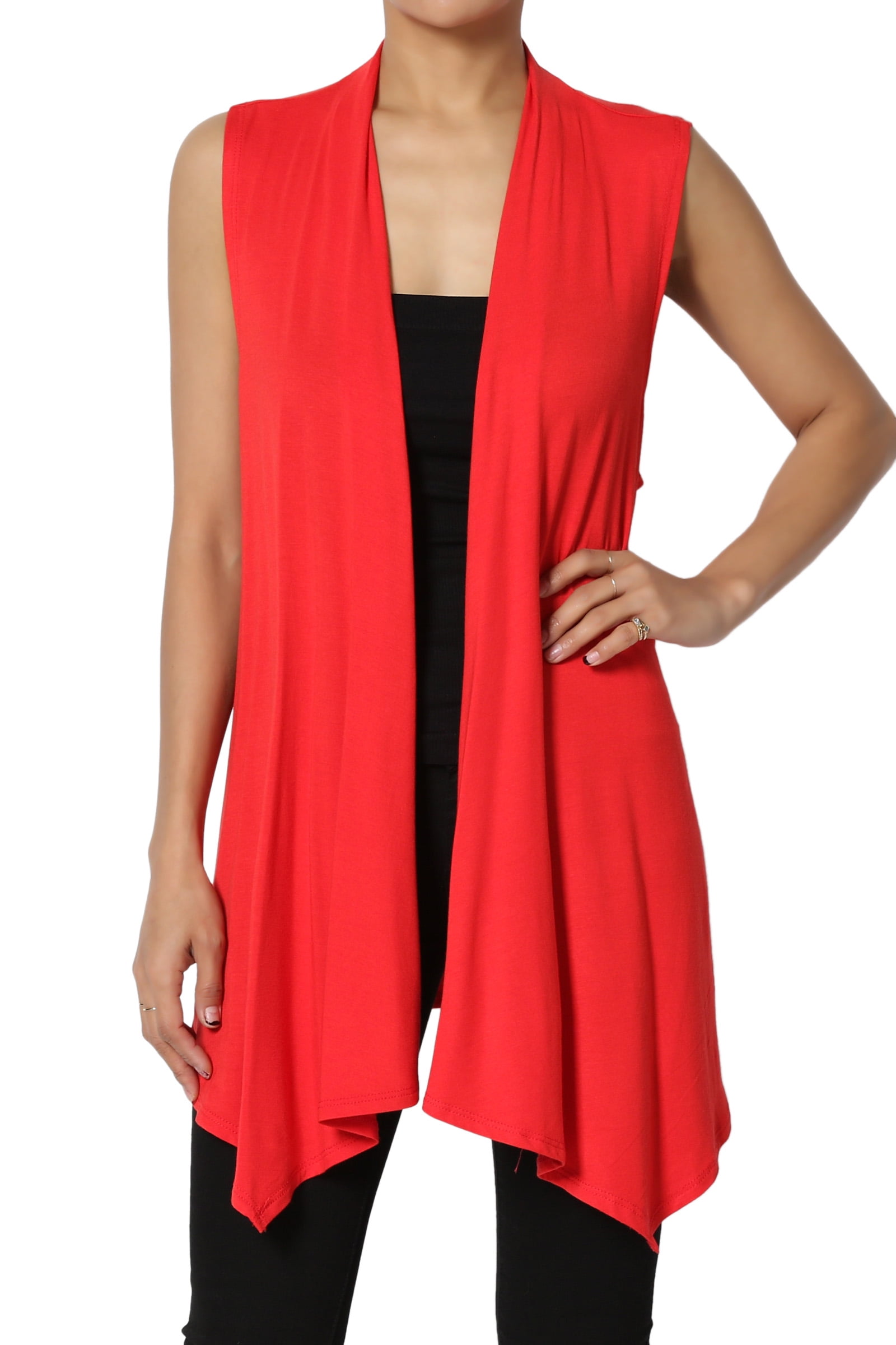 TheMogan Women's Long Vests Sleeveless Draped Lightweight Open Front ...