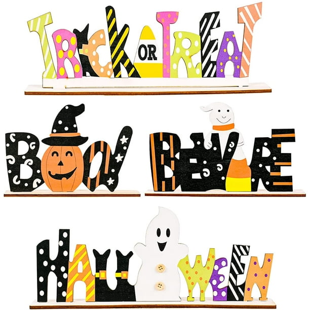 4 Pieces Halloween Table Decorations Centerpiece, Wooden Halloween ...