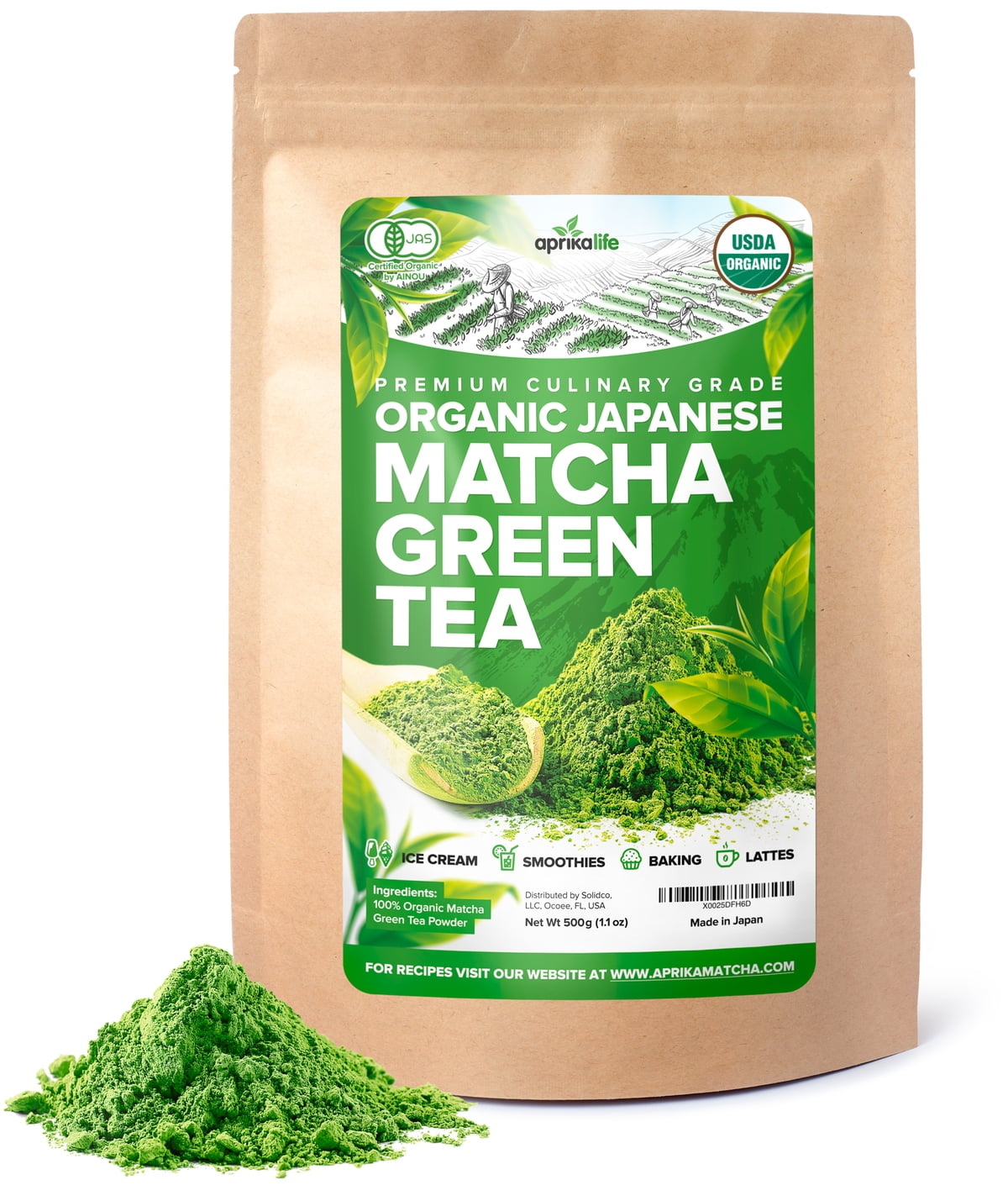 Aprika Life 100% Organic Japanese Matcha Green Tea Powder, 1.1lbs (500g ...