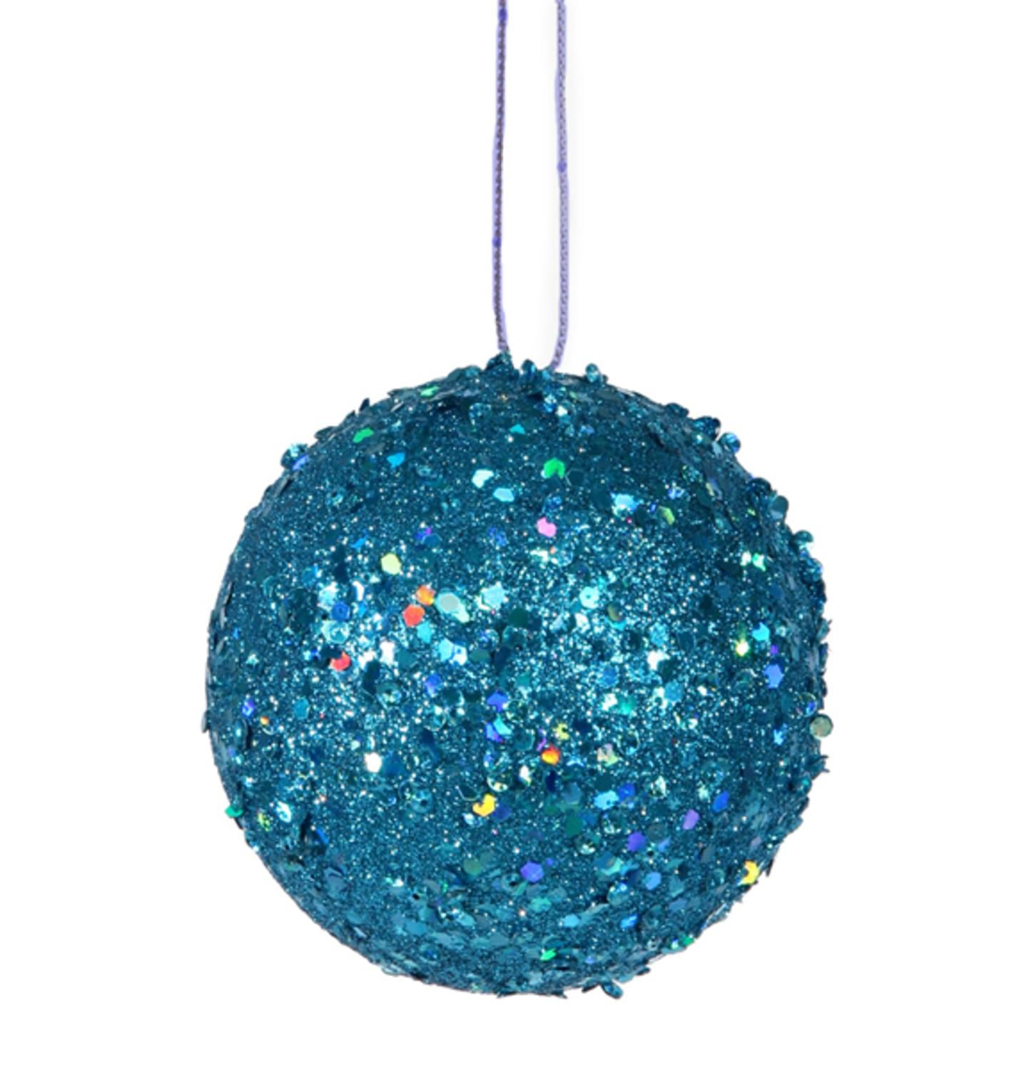 Fancy Blue Holographic Glitter Drenched Christmas Ball Ornament 3 ...