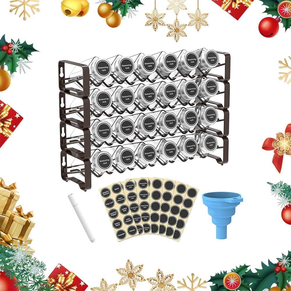 Auledio Metal Spice Rack for Cabinet with 24 Spice Jars, Labels, Chalk ...