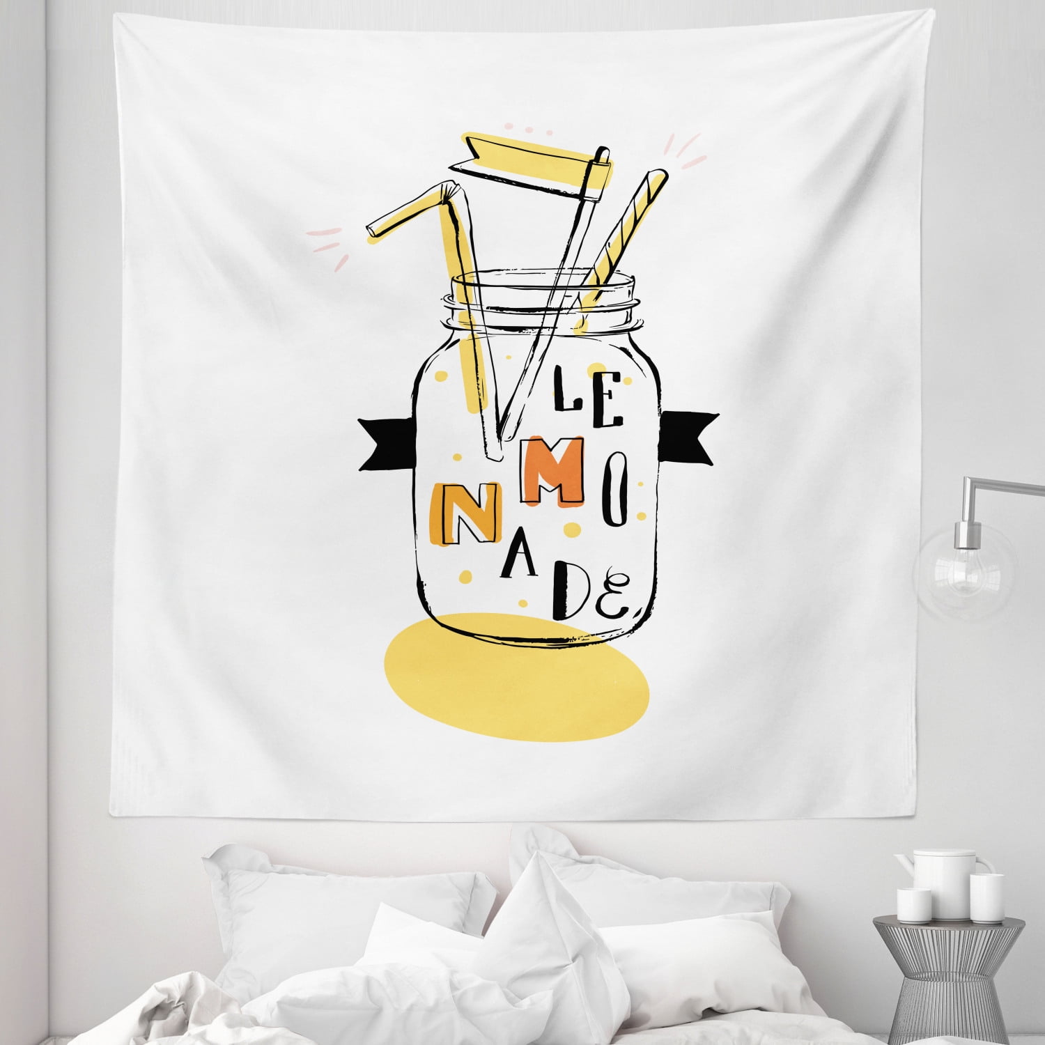 Drinking Sayings Tapestry, Straw Lemonade Jar Summer Vibe Cool ...