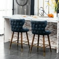 Blue Counter Stool Set of 2 with Mid-century Design | Faux Leather ...