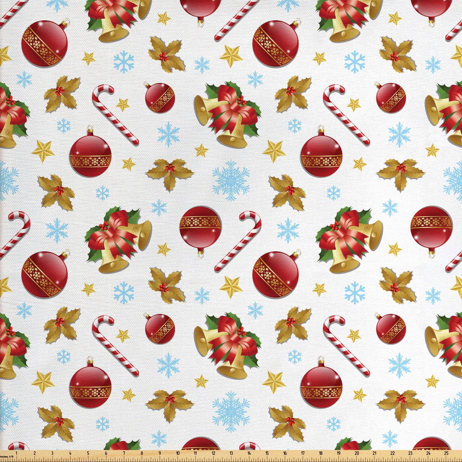 Christmas Fabric by the Yard, Xmas Yuletide Noel Theme with Ornaments ...