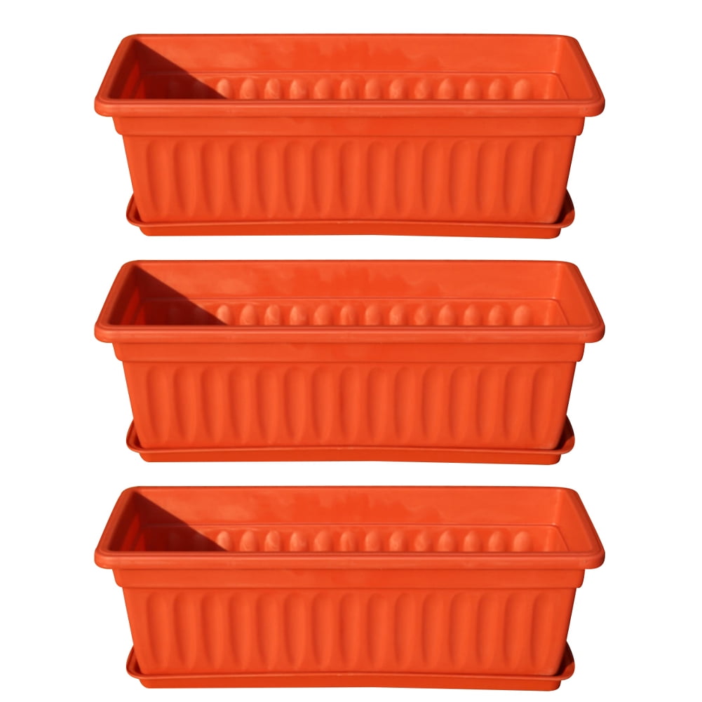 HES 3Pcs Balcony Garden Rectangular Vegetable Flower Planter Resin Box ...