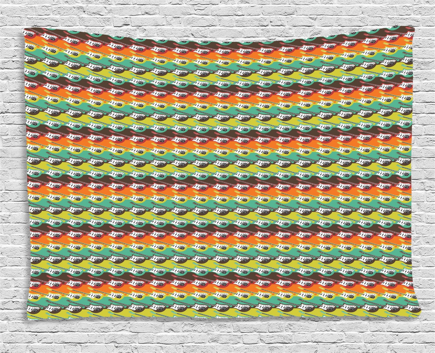 Guitar Tapestry, Abstract Stringed Instruments on Horizontal Color ...