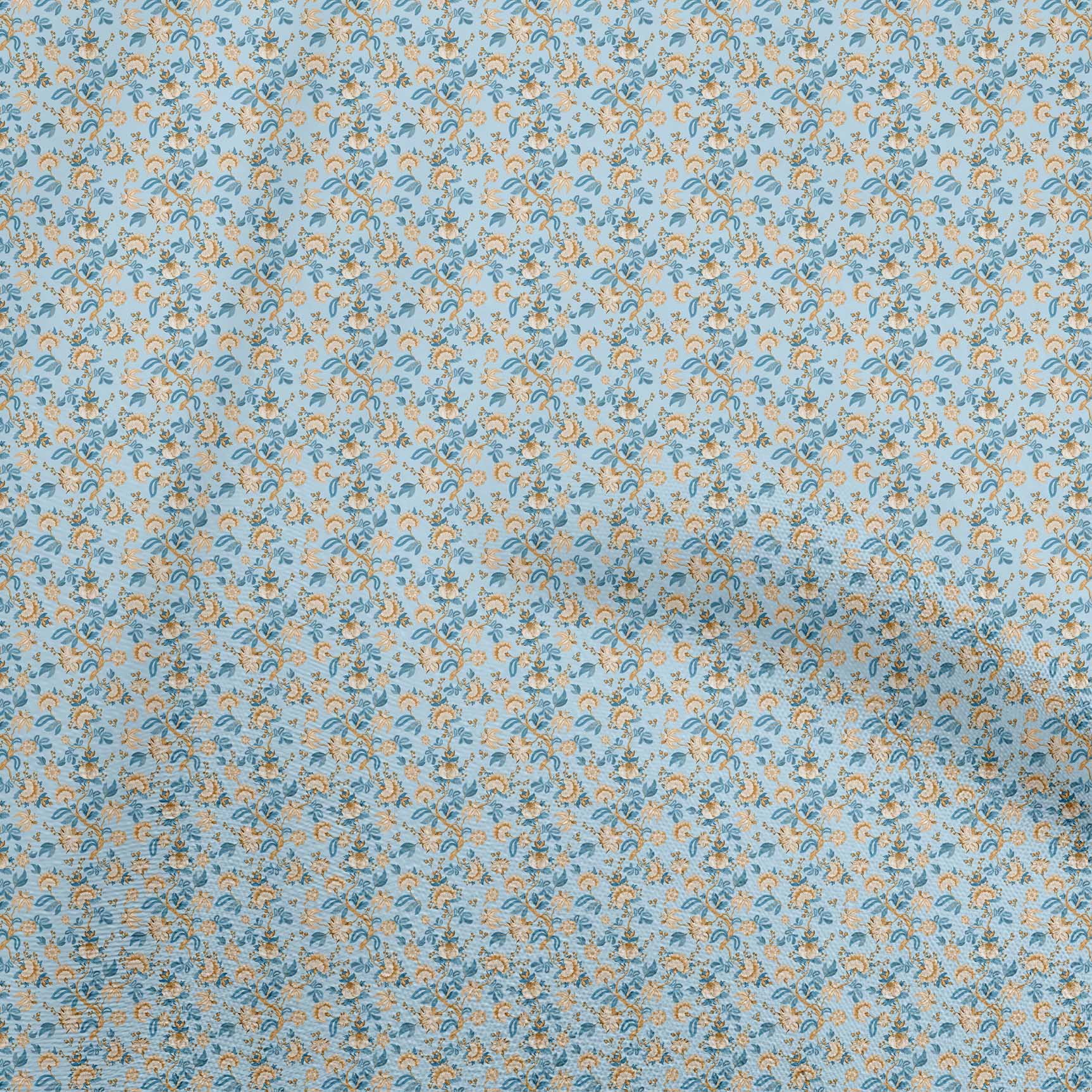 oneOone Velvet Light Blue Fabric Jacobean Floral Quilting Supplies ...