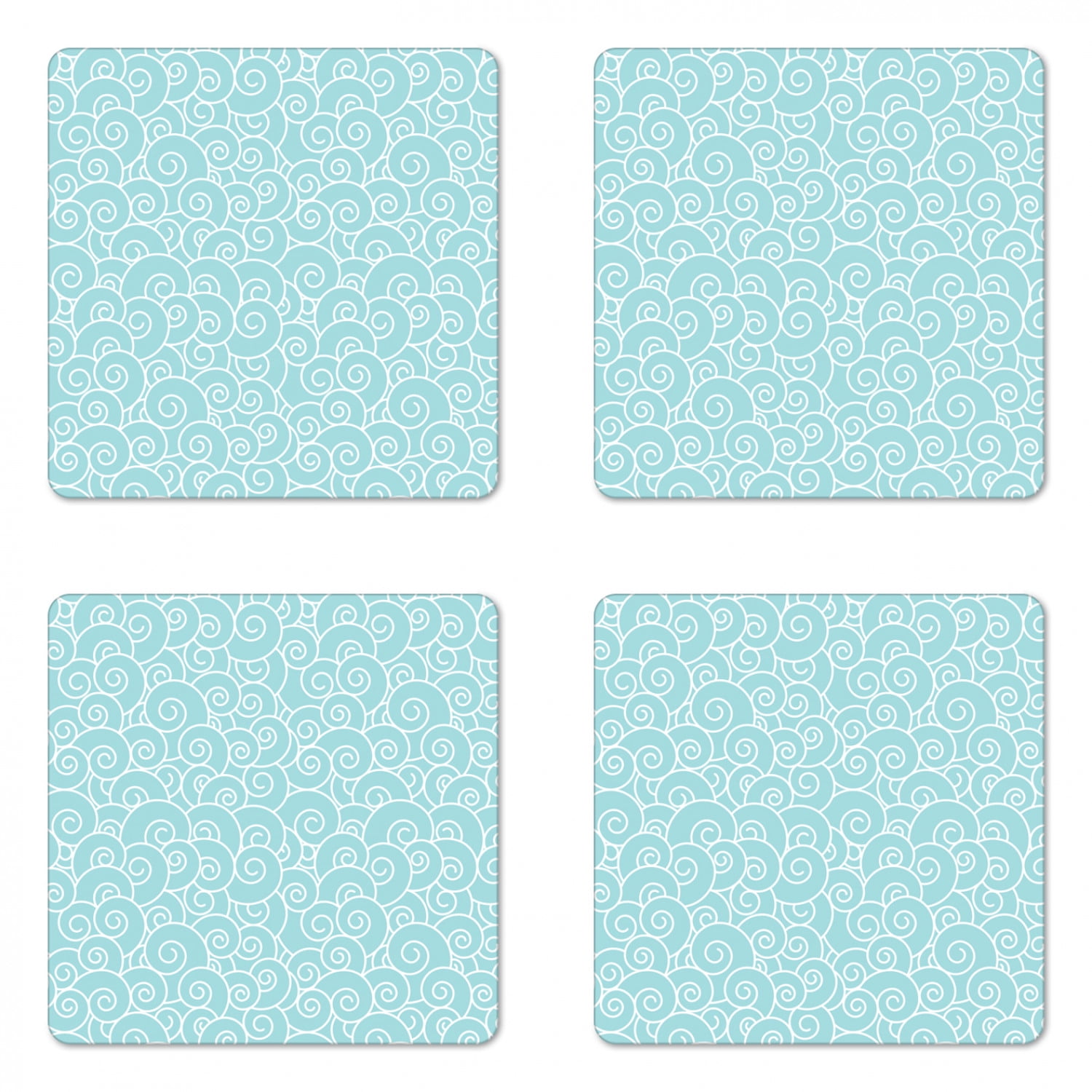 Abstract Coaster Set of 4, Sea Inspired Wave Pattern with Curly ...