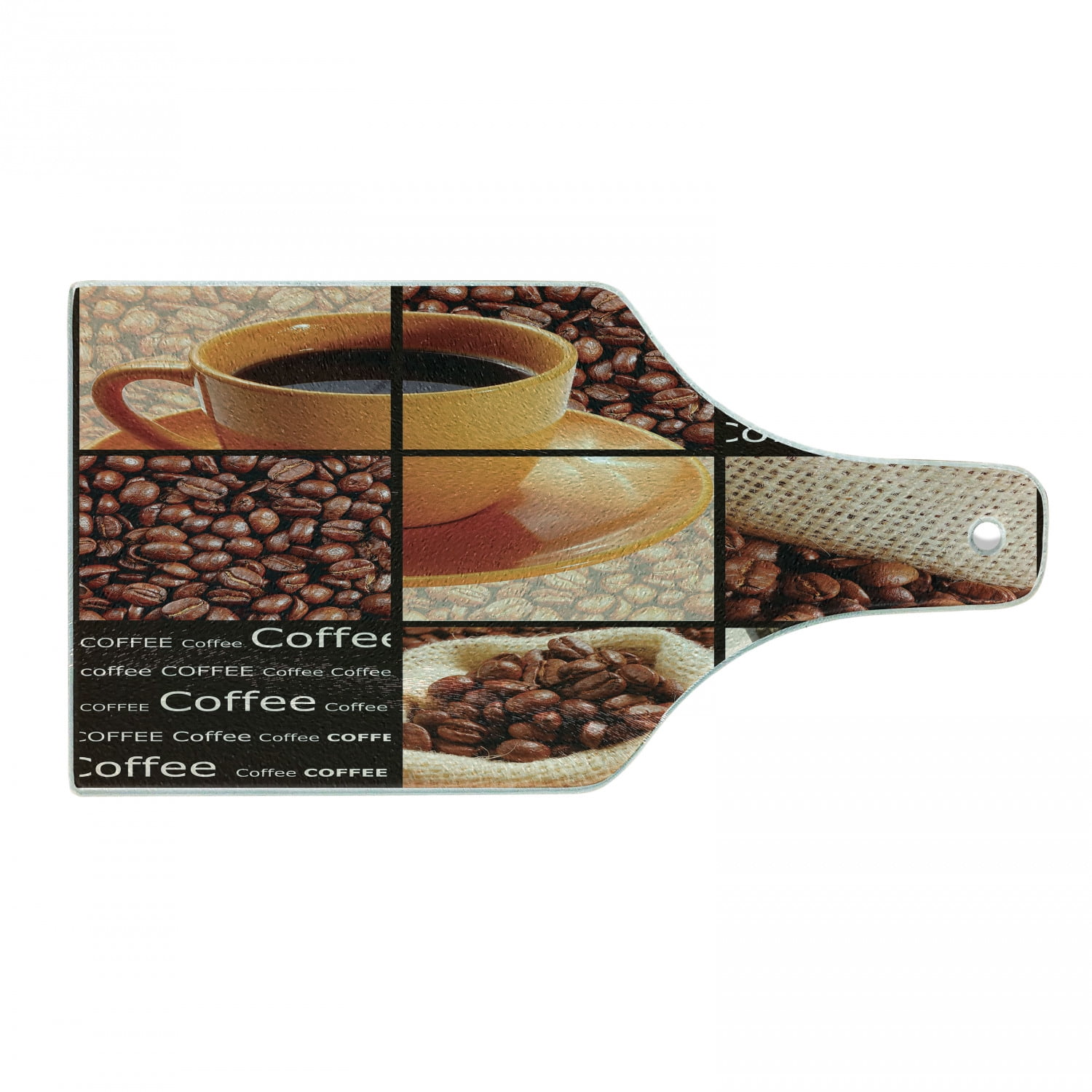 Coffee Cutting Board, Square Frames Collage Design with Orange Cup Hot ...