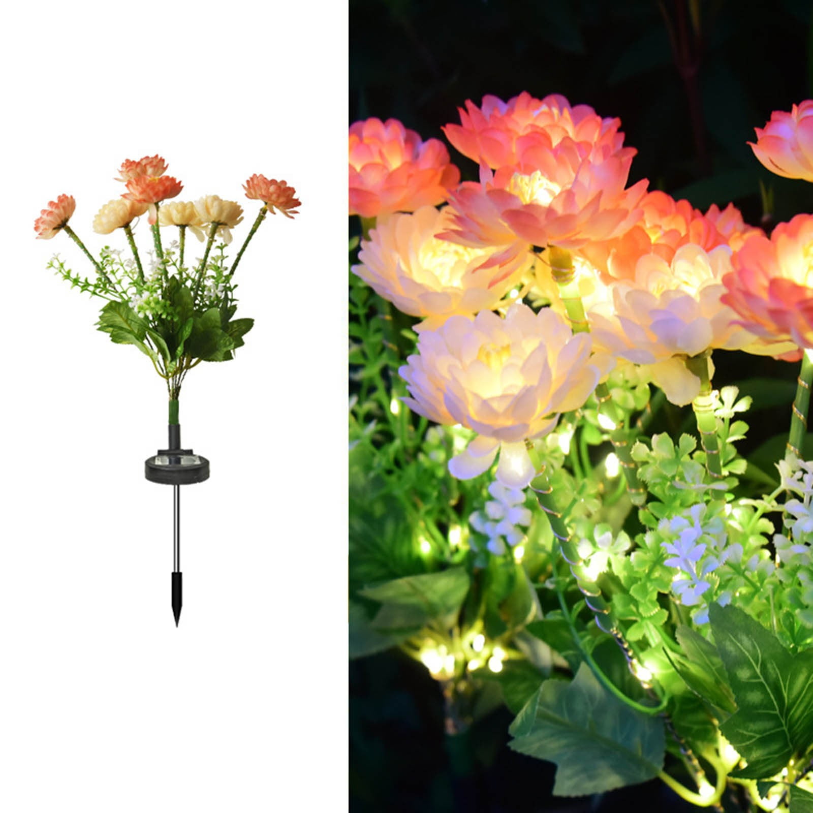 Solar Powered Peony Flower Lamp LED Simulation 7-head Silk Peony Flower ...