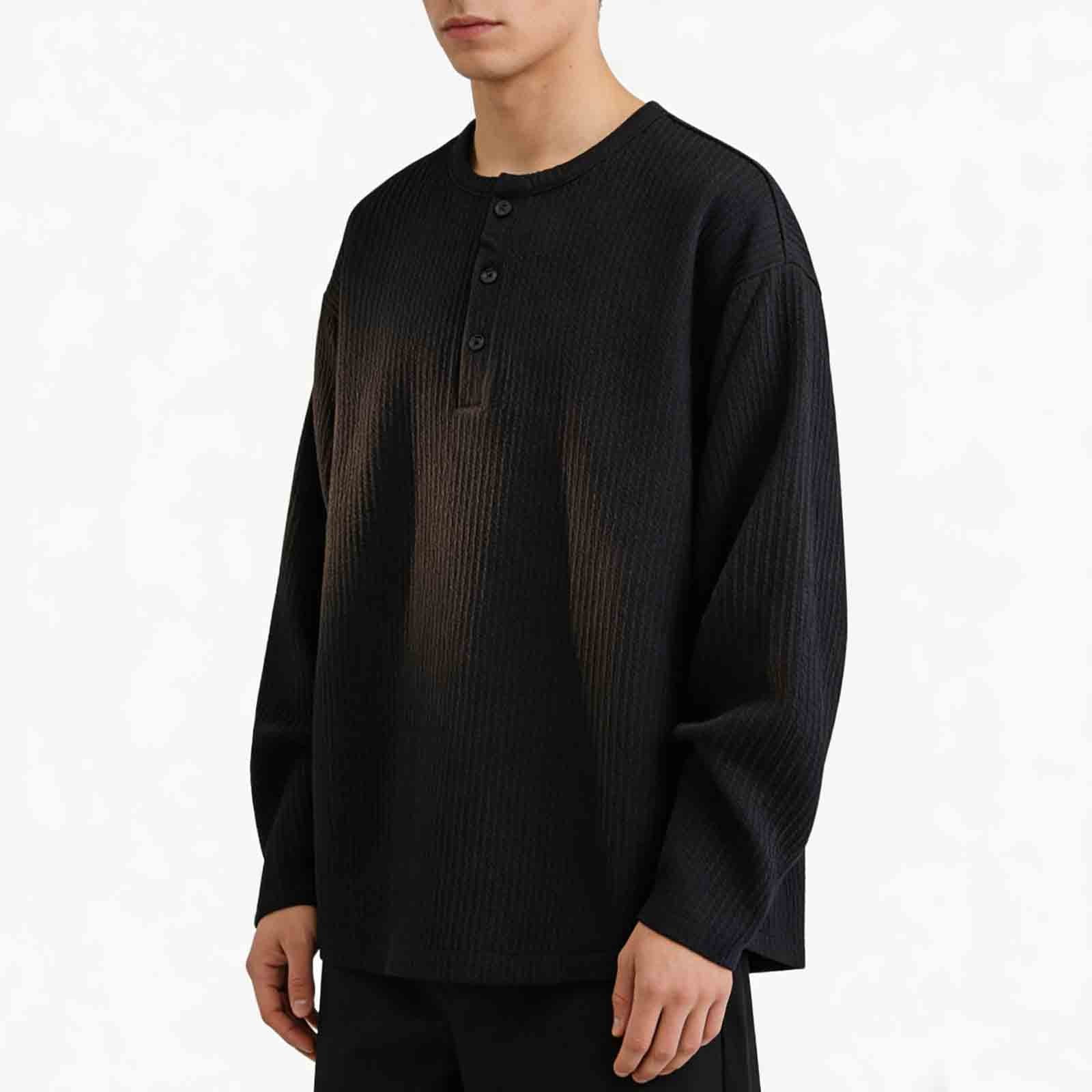 Click here for Ceisia Mens Oversize Ribbed Henley Long-Sleeve Top... prices