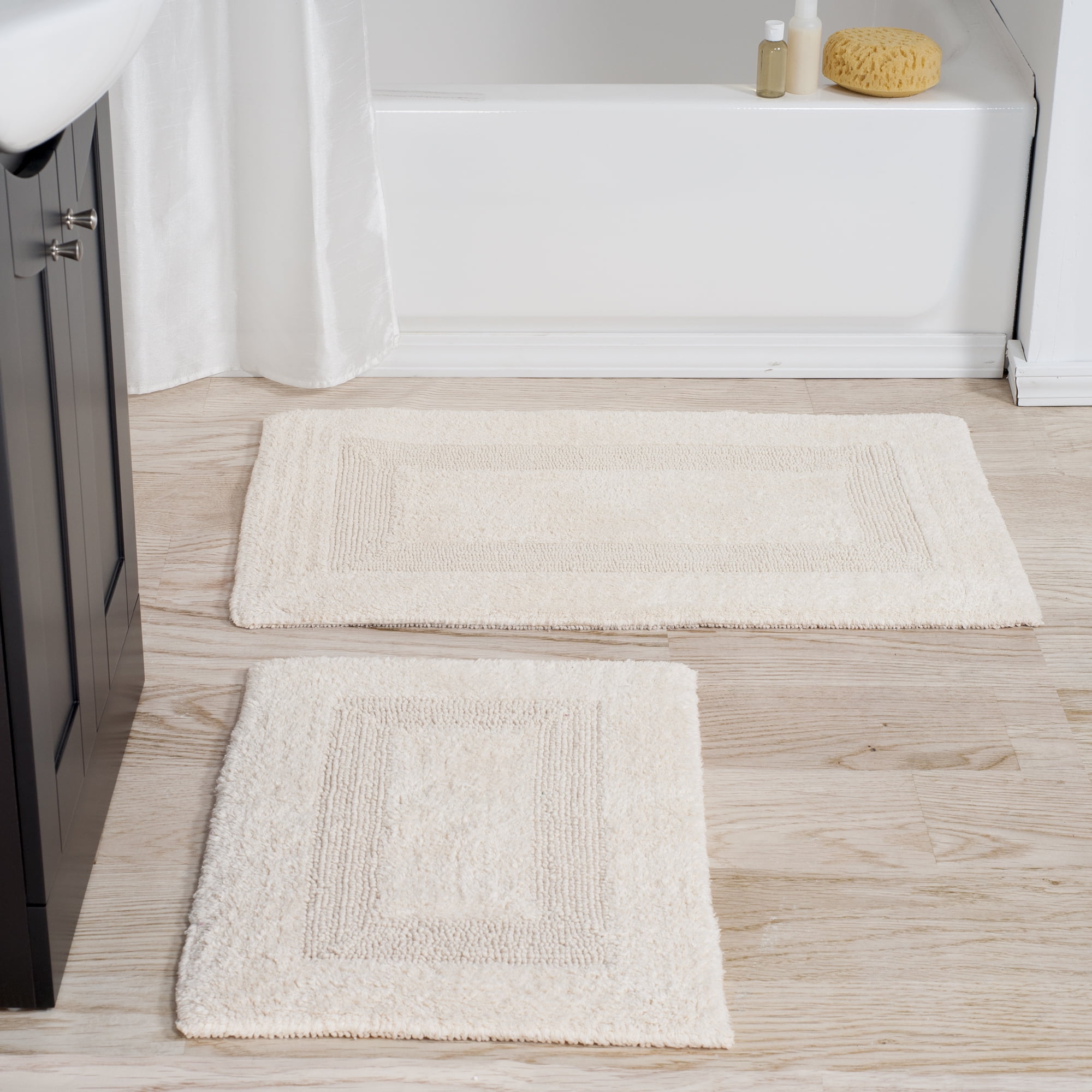 Lavish Home 2-Piece 100% Cotton Reversible Bathroom Rug Set, Ivory ...
