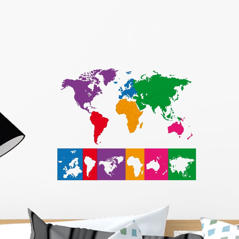 Color Map World Wall Mural by Wallmonkeys Peel and Stick Graphic (18 in ...
