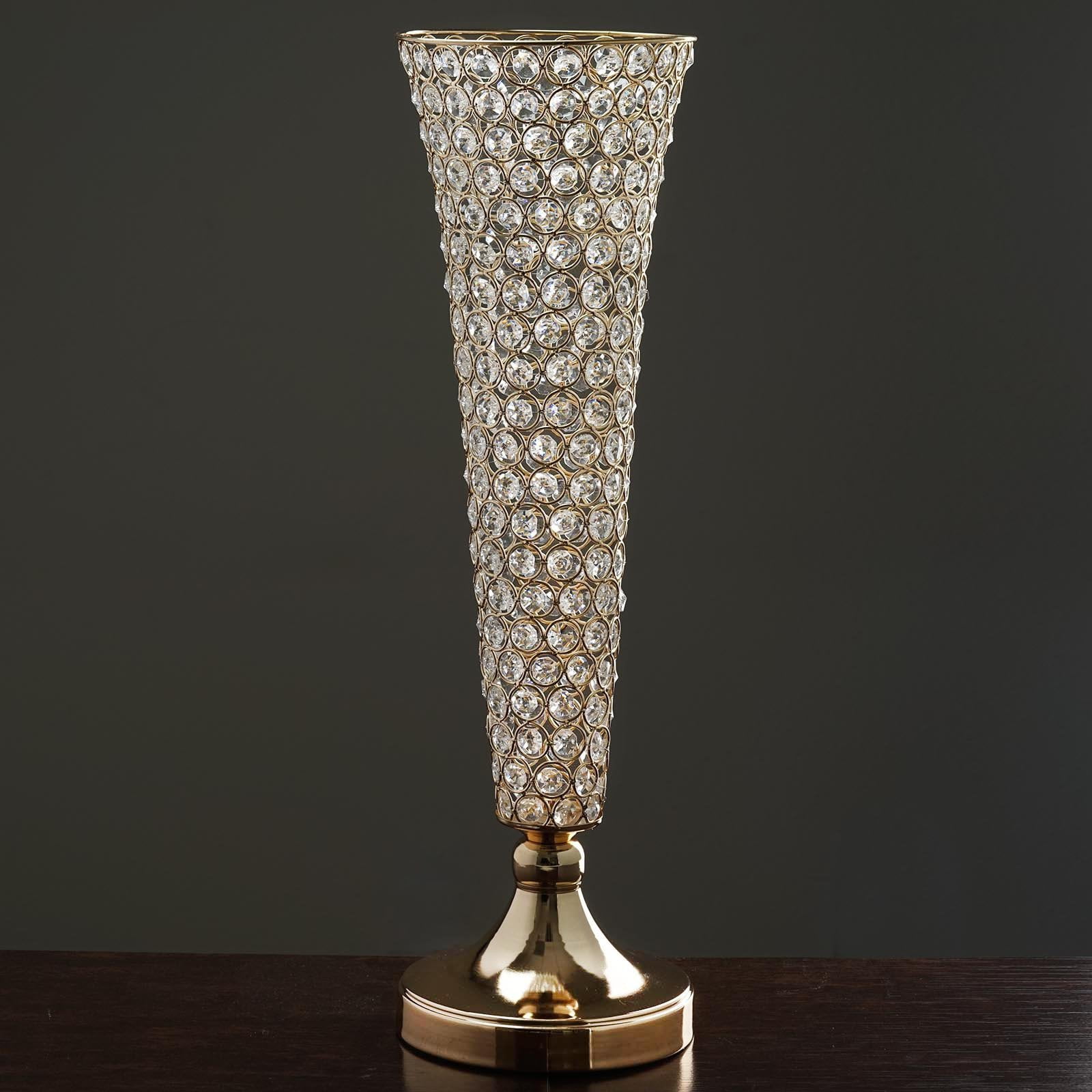 Efavormart Set of 2 Tall Gold Beaded Crystals Trumpet Floral Vase ... Efavormart Set of 2 Tall Gold Beaded Crystals Trumpet Floral Vase ...