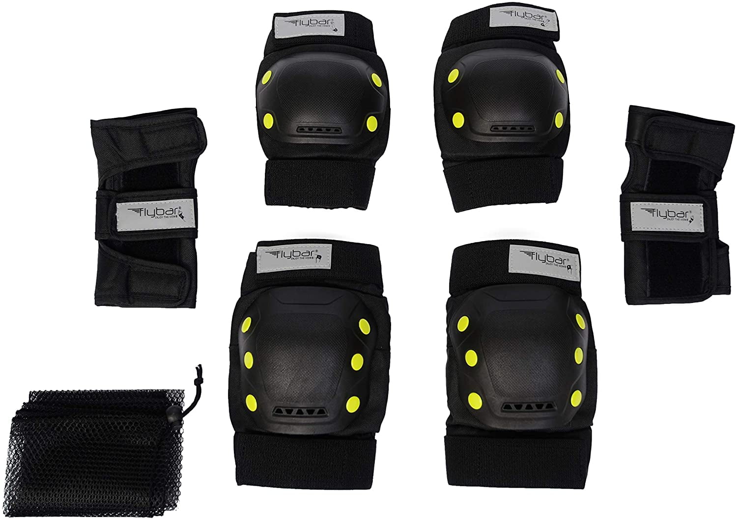 Flybar HV Safety Sports Elbow Pad Gear Set - Black with Yellow Grommets ...