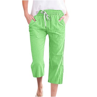 Dyegold Linen Pants For Women Wide Leg Cropped Capri Pants Summer ...