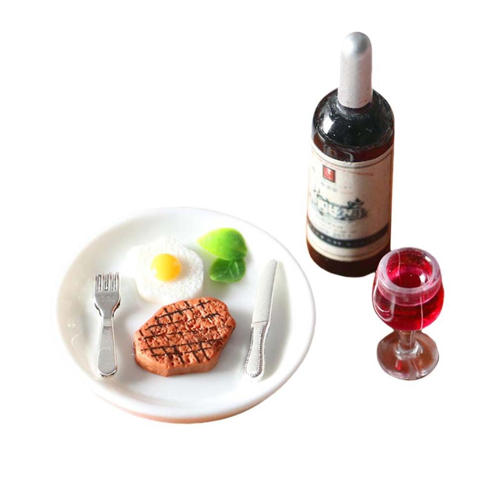Mini Kids Toys Steak DollHouse Decoration Model Crafts Wine Wine Steak ...
