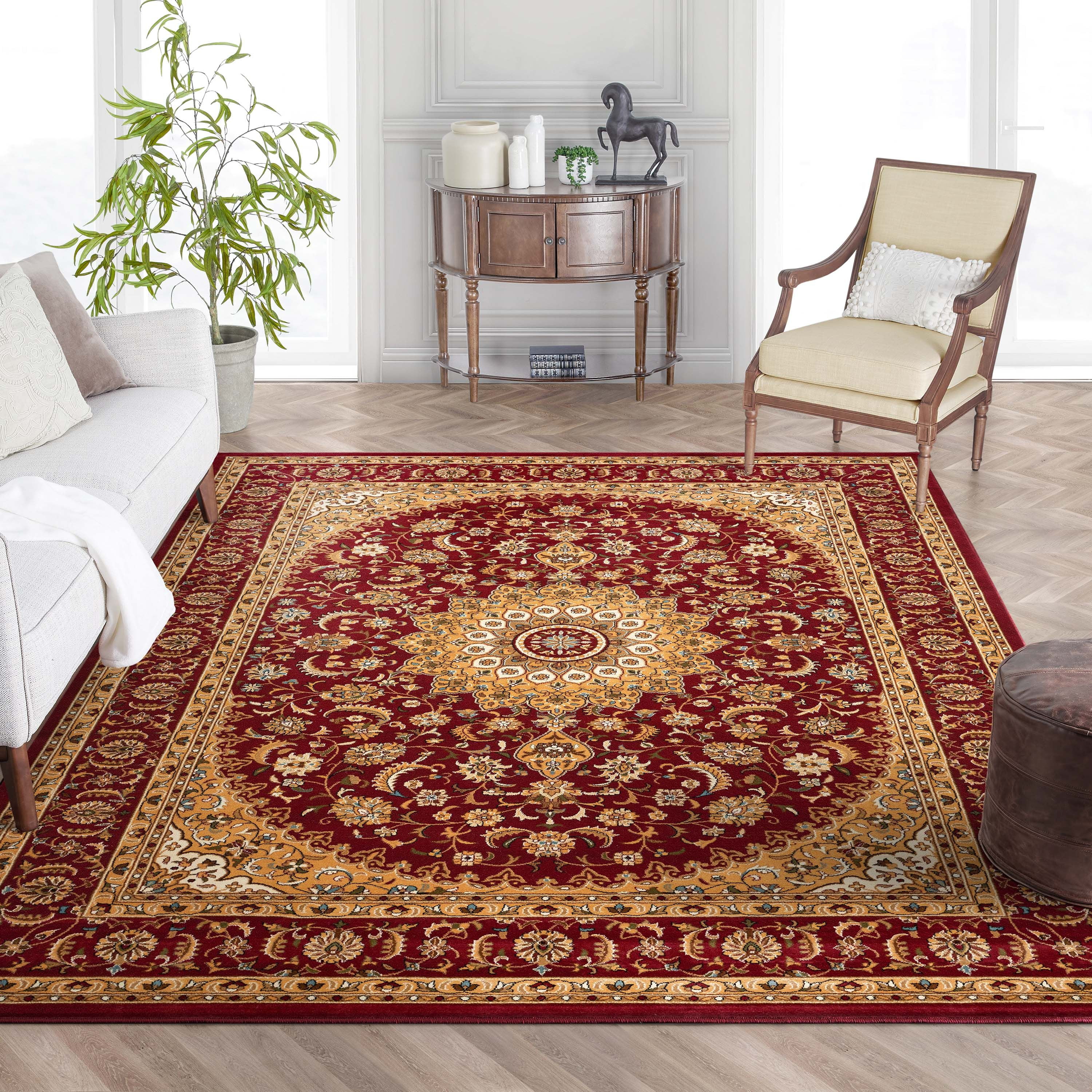 Sultan Medallion Red Oriental Area Rug Persian Floral Formal ...