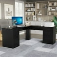 Furmax Corner Office Desk with Storage Cabinet, Drawers, 60x60 Inches ...
