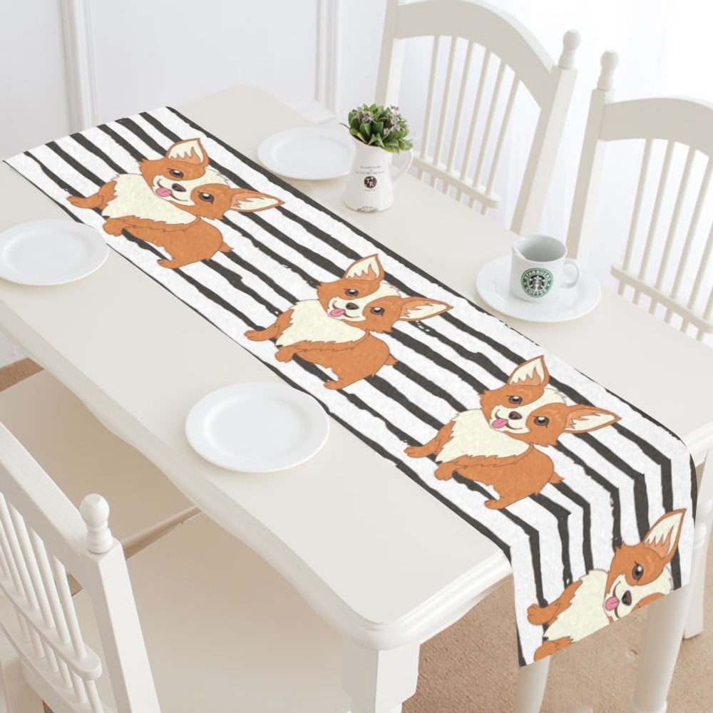 MKHERT Cute Welsh Corgi Table Runner for Office Kitchen Dining Room ...