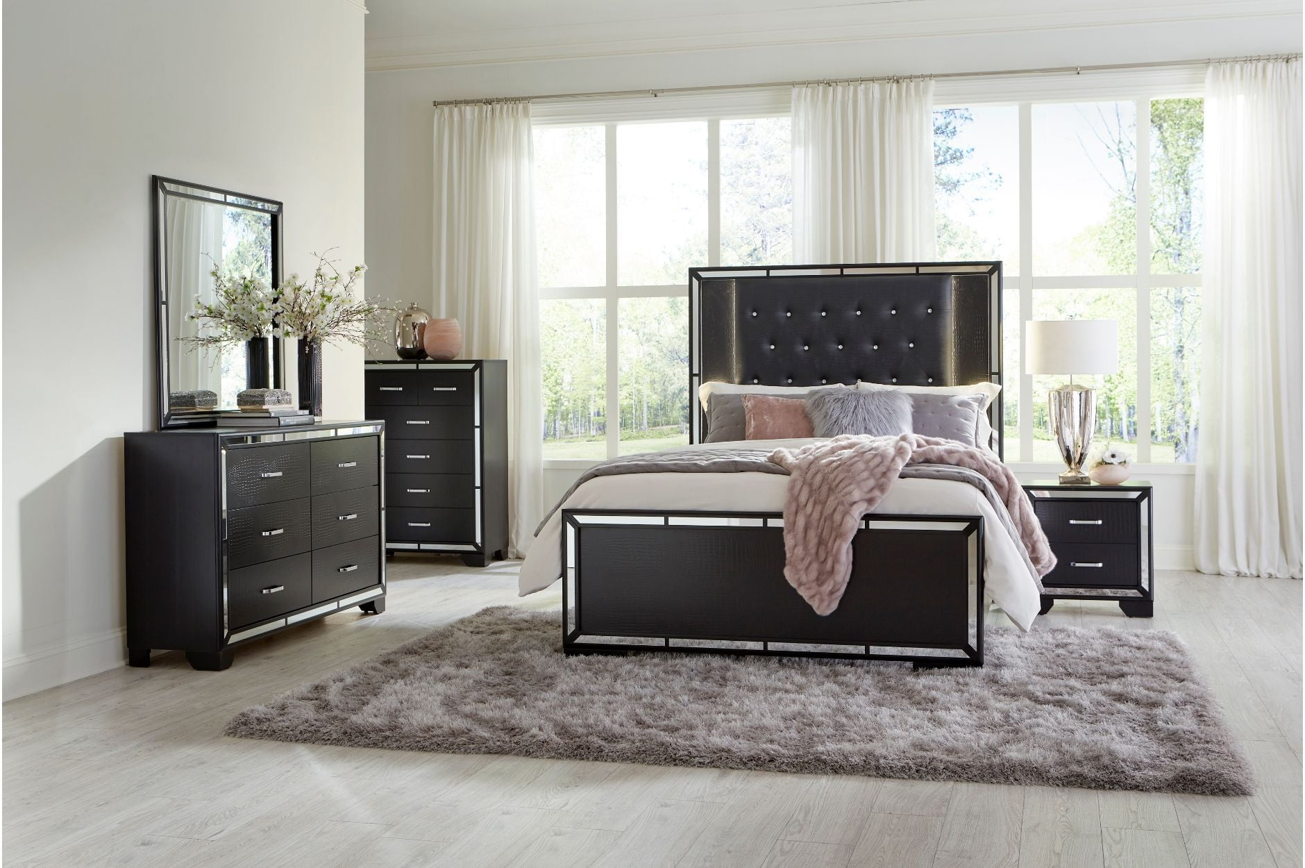 Lyndsey Black Leather LED Panel Bedroom Set - Walmart.com