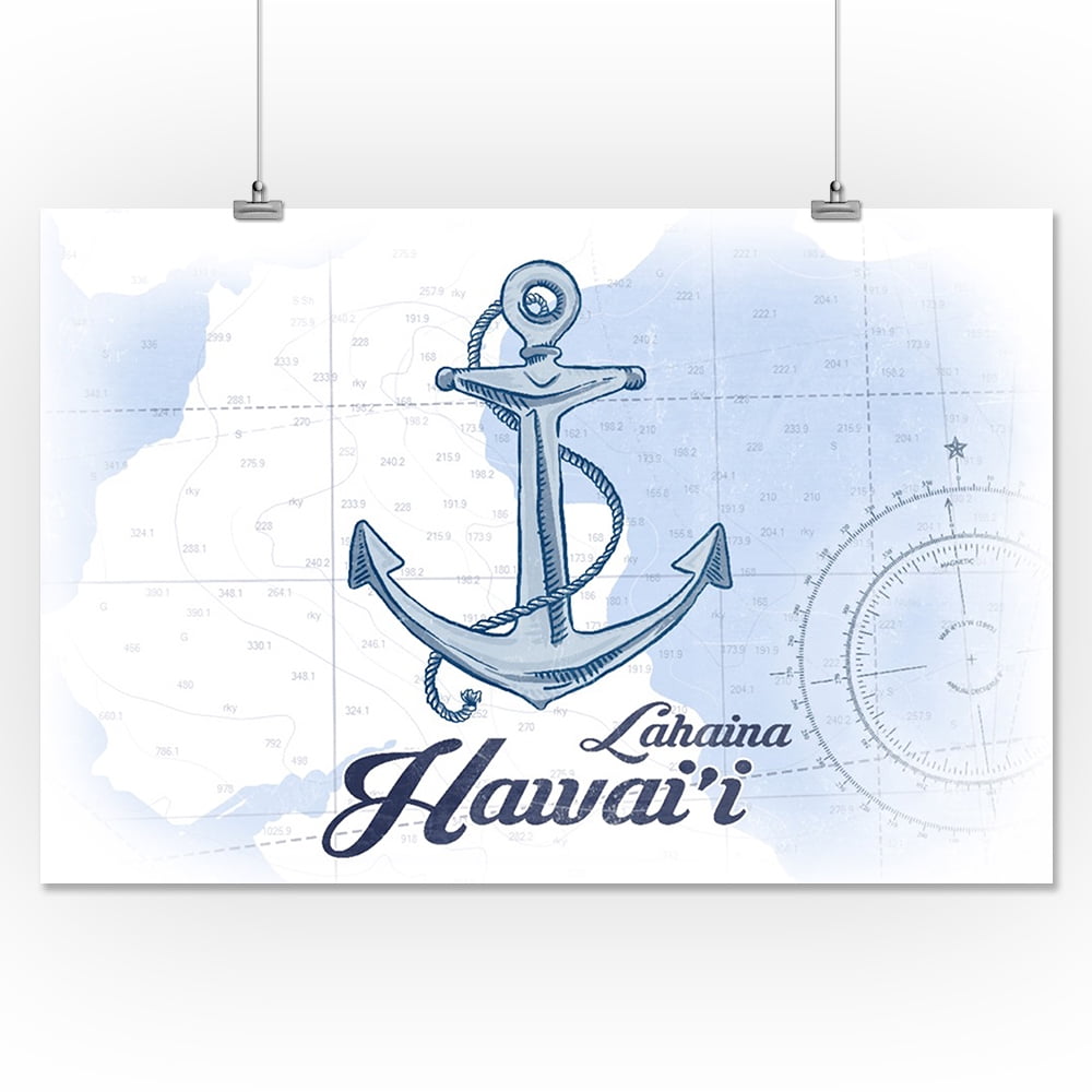 Lahaina, Hawaii - Anchor - Blue - Coastal Icon - Lantern Press Artwork ...