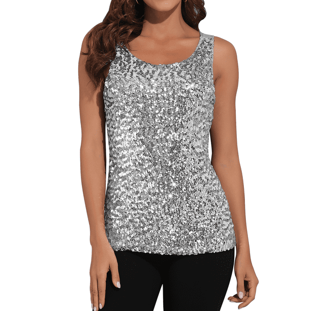 PrettyGuide Women Shimmer Glam Sequin Embellished Sparkle Tank Top Vest ...