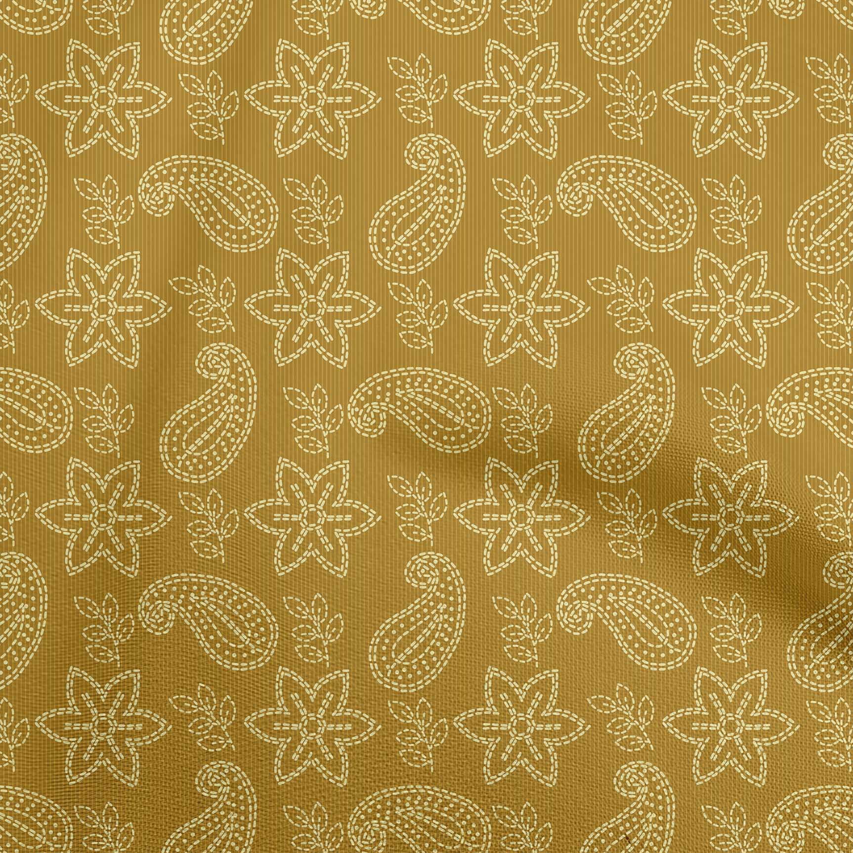 oneOone Silk Tabby Dark Mustard Fabric Floral Quilting Supplies Print ...