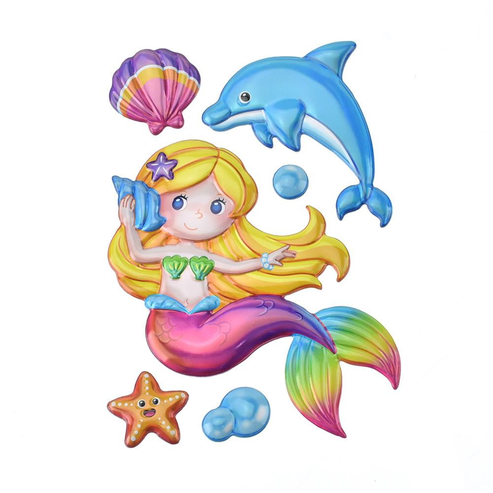 Mermaid Puffy 3D Pop-Up Wall Art Stickers, 6-Piece - Walmart.com