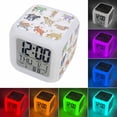 Alarm Clocks Cartoon Cow Digital Clock 7 Color LED Night Light Silent ...