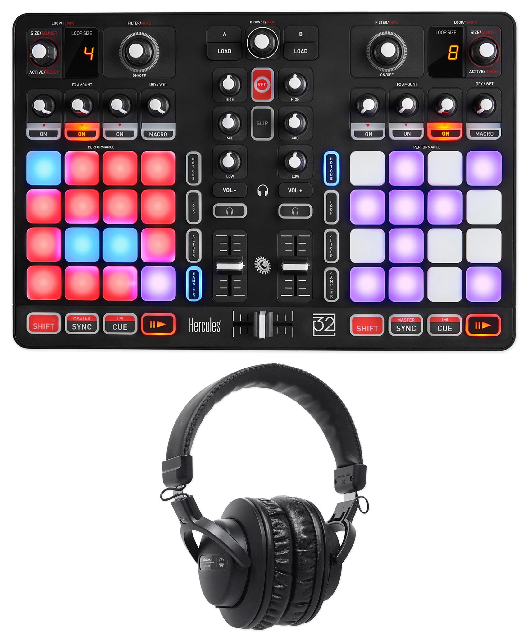Hercules P32 DJ USB Mixing DJ Controller Interface + Audio Technica ...