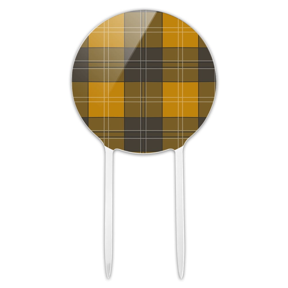 Acrylic Plaid Mustard Yellow Gray Grey Pattern Cake Topper Party ...