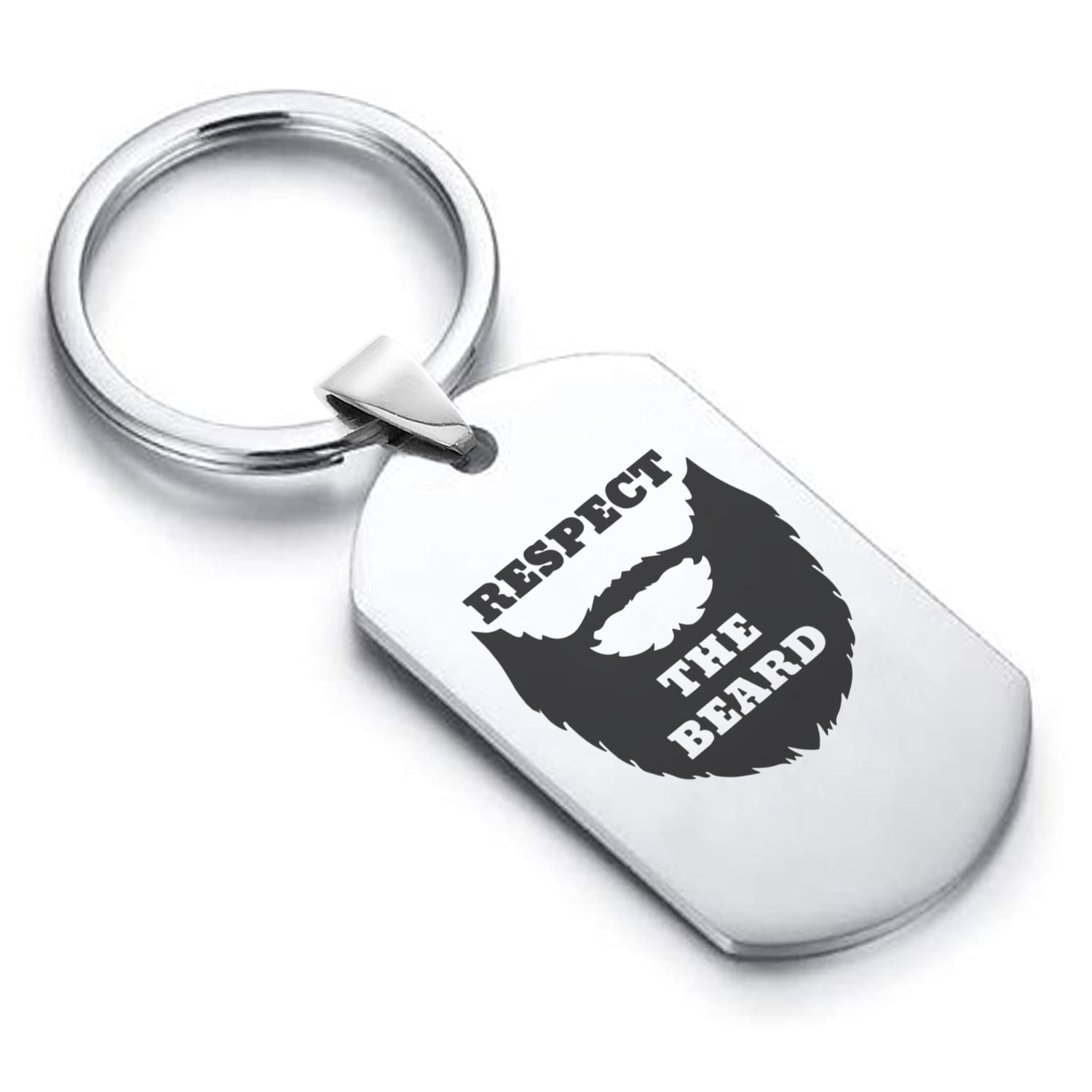 Stainless Steel Respect the Beard Dog Tag Keychain Circle Ring ...
