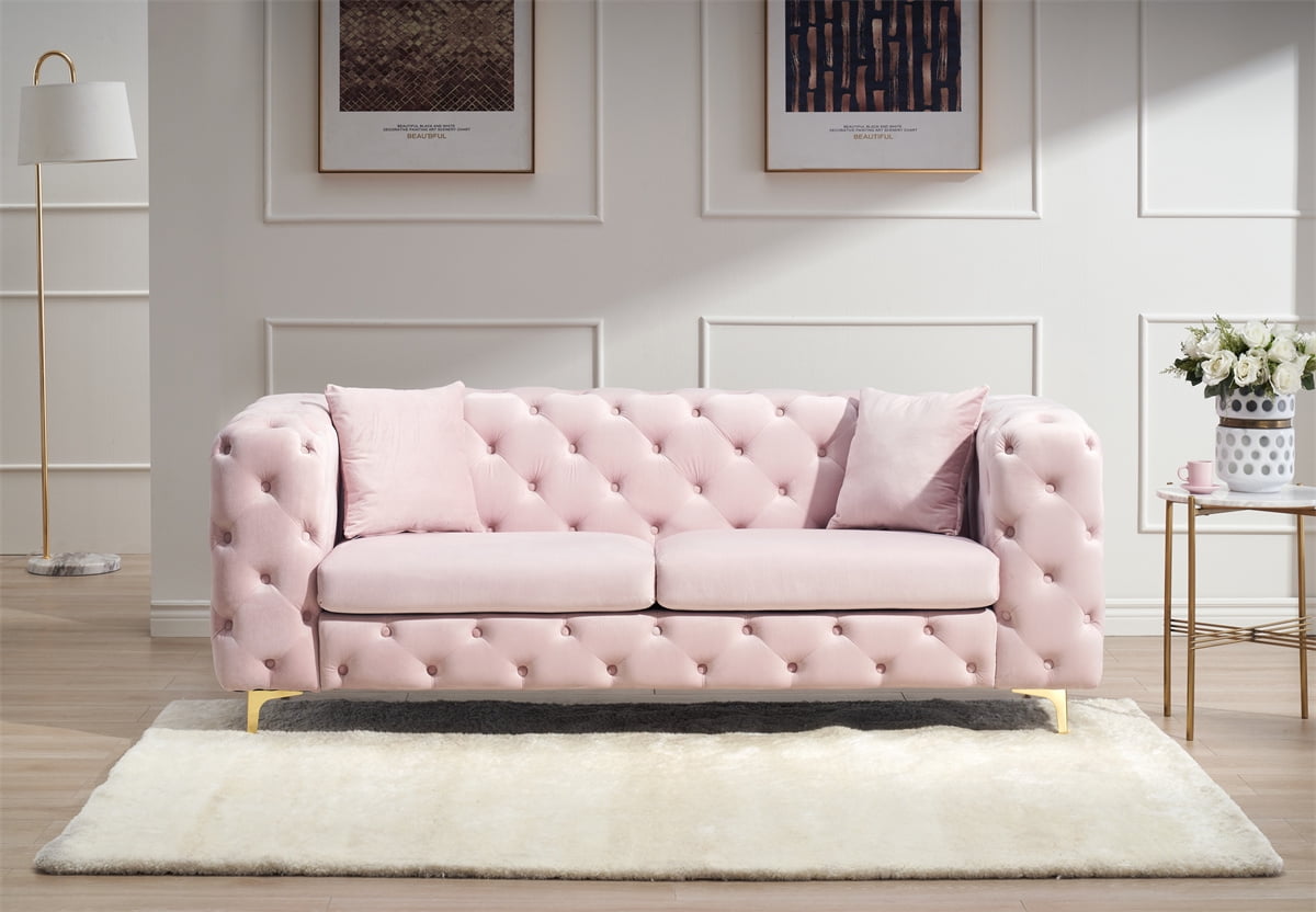 Light Pink Tufted Sofa | Baci Living Room