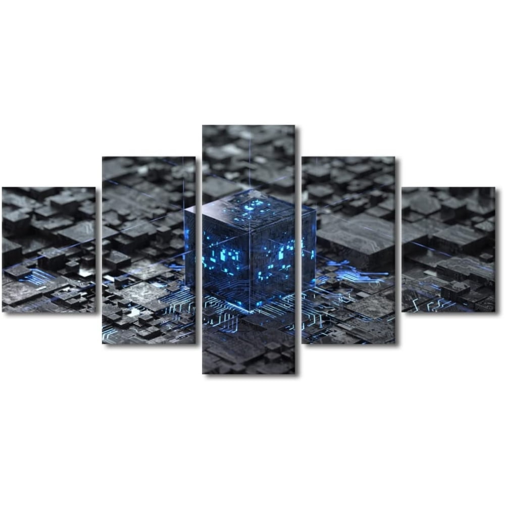 TISHIRON 5PCS Framed Technology Theme Canvas Wall Art Set,60"x32" CPU ...