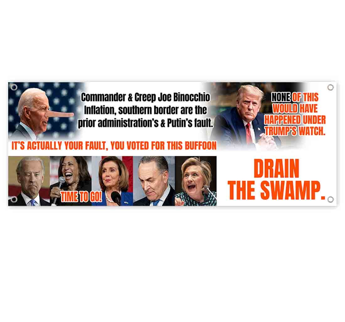 Binnochio Drain the Swam 13 oz Vinyl Banner With Metal Grommets ...