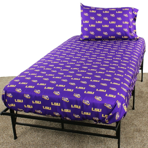 LSU Tigers 100% cotton, 4 piece sheet set - flat sheet, fitted sheet, 2 ...