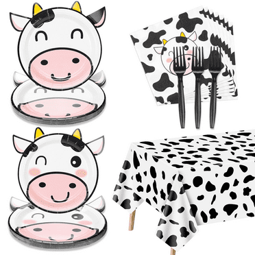 91Pcs Cow Birthday Party Supplies - Farm Cow Print Birthday Party ...
